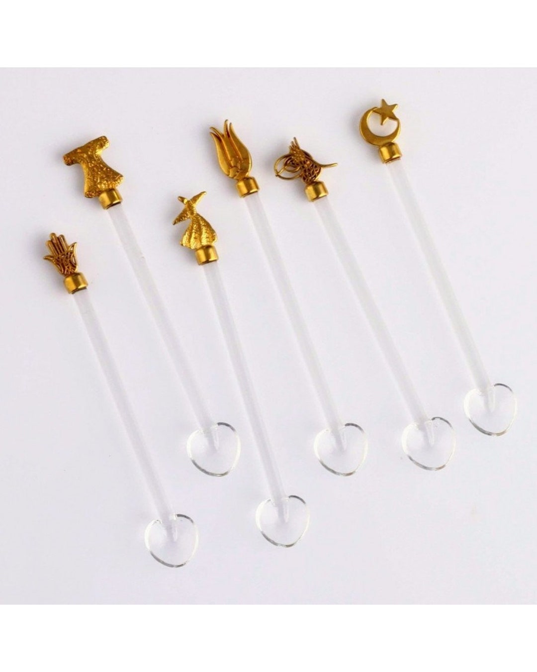 Gold Tea Spoon Set, Turkish Glass Tea Spoons, Oriental Spoons, Arabic ...