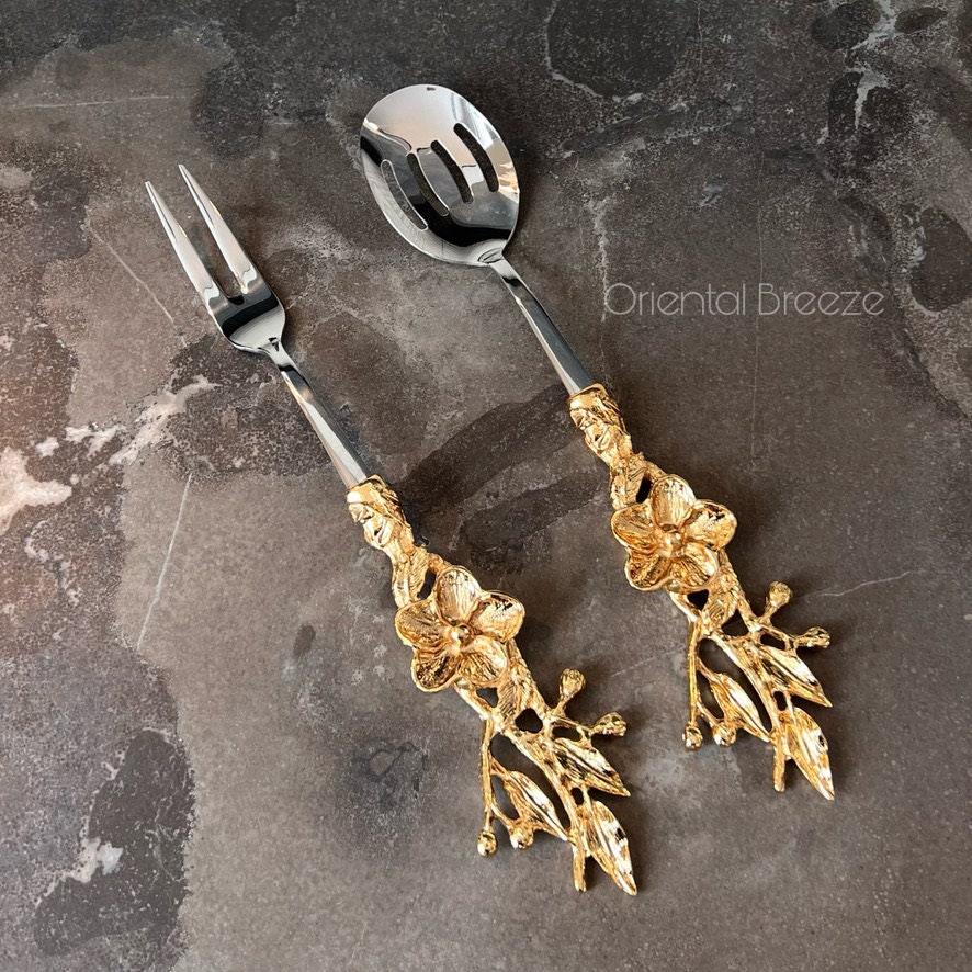 Gold Floral Serving Set, Serving Utensils, Serving Spoons, Home Decor ...