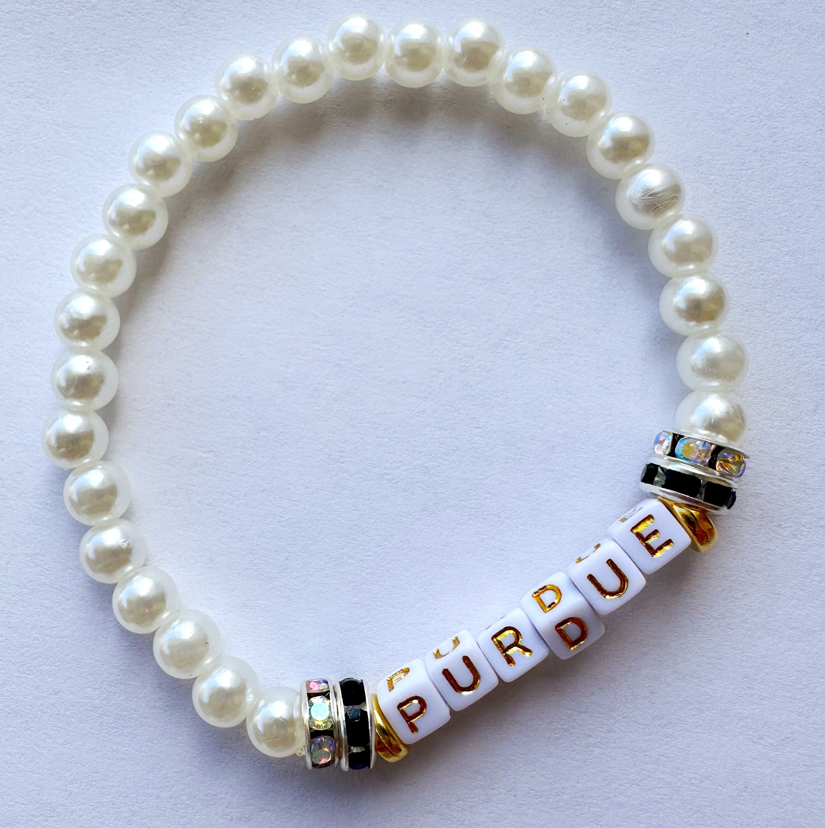 Purdue University Faux Pearl & Rhinestone Custom College Spirit Beaded ...