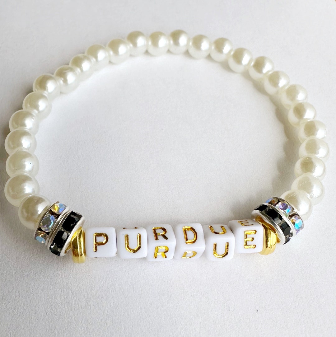 Purdue University Faux Pearl & Rhinestone Custom College Spirit Beaded ...