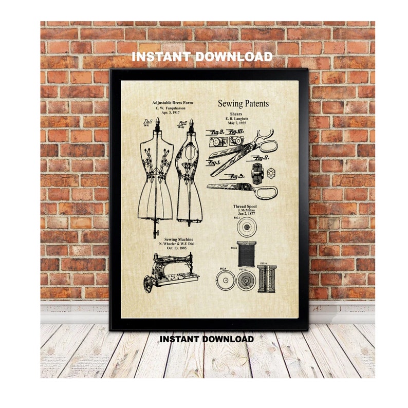 Sewing Room Decor Vintage Patent Print Poster Wall Art Digital Download ...