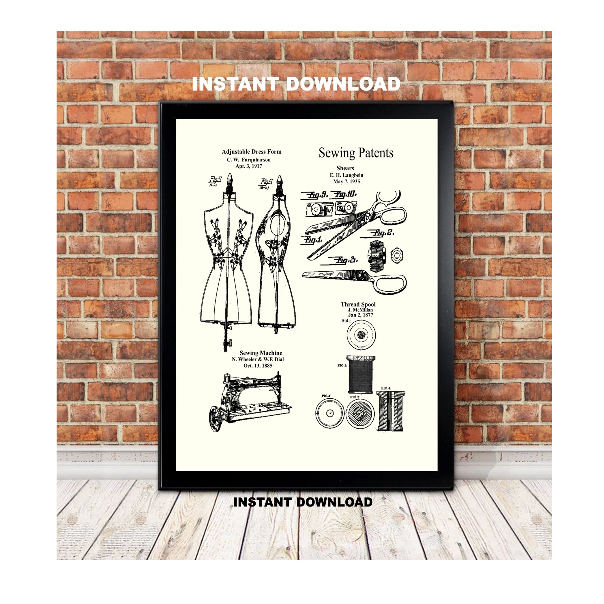 Sewing Room Decor Vintage Patent Print Poster Wall Art Digital Download ...