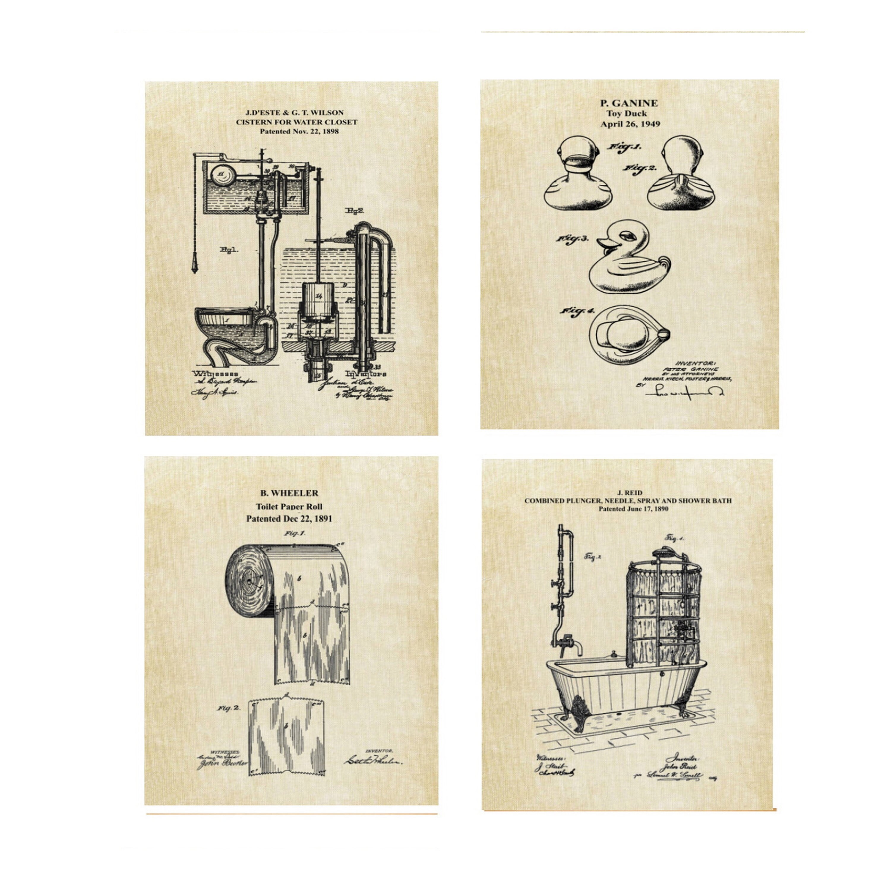 Bathroom Printable Wall Art Set of 4 Patent Wall Art 5x7 8x10 Rubber ...