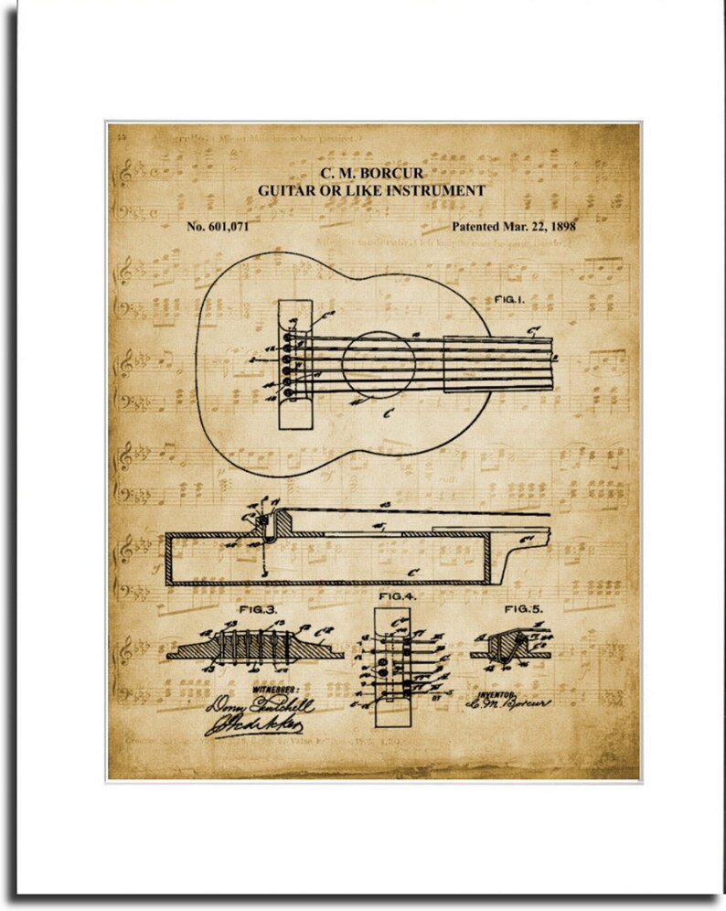 Music Wall Art Set of 3 Printable Guitar Patents Fender Gibson Acoustic ...