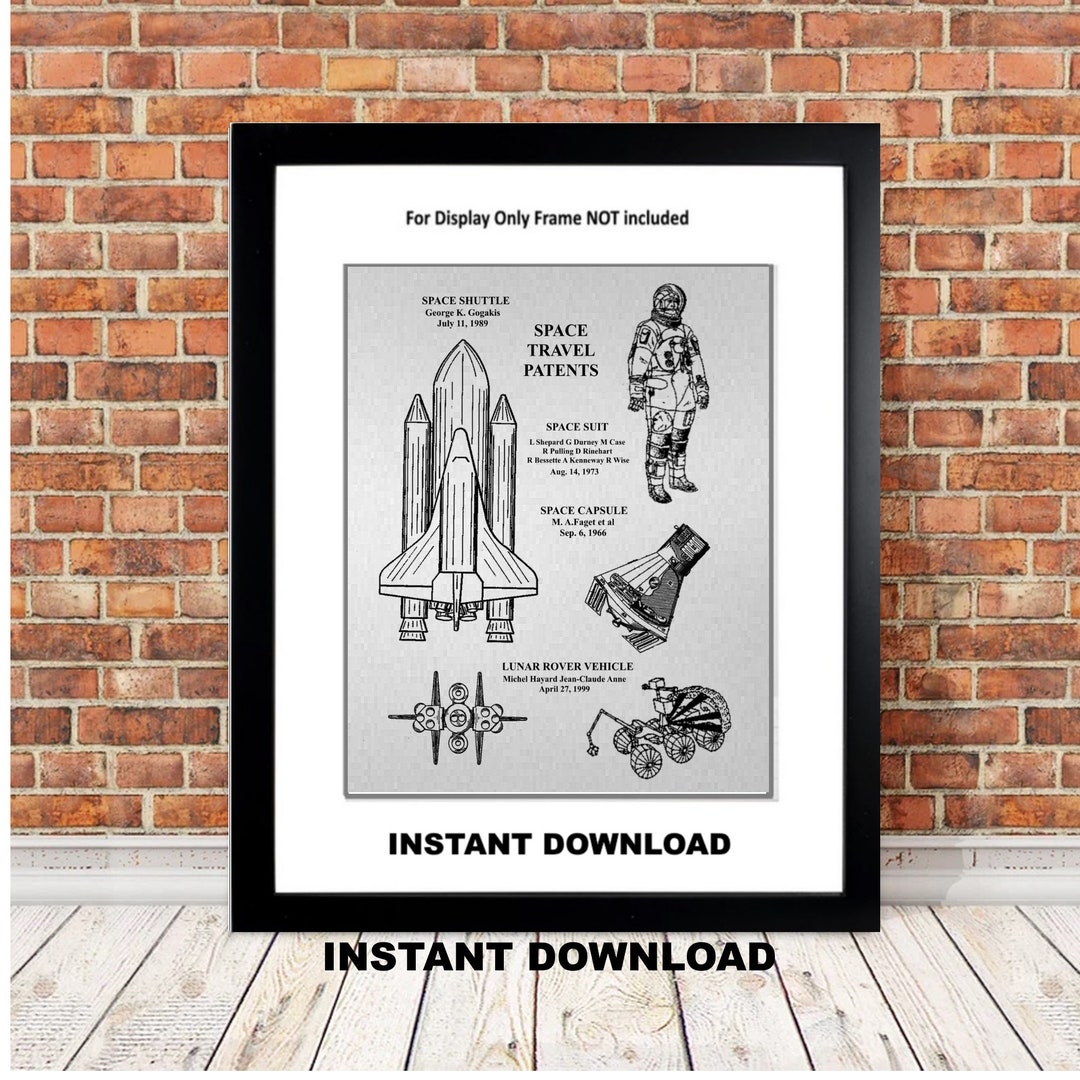 Space Patent Art NASA Printable Astronaut Suit, Space Shuttle, Lunar ...