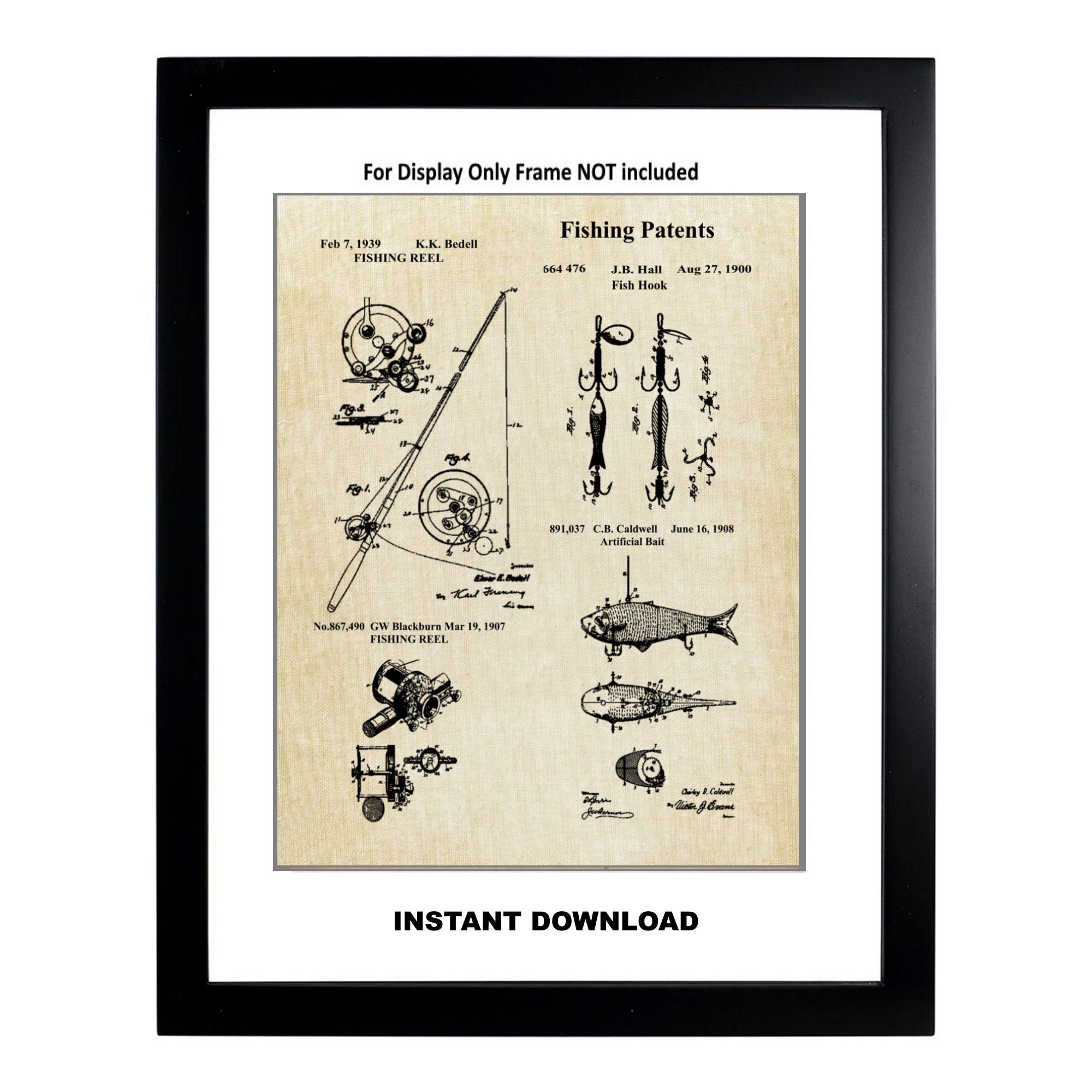 Printable Fishing Art Print Vintage Fishing Patent Collage Fisherman ...