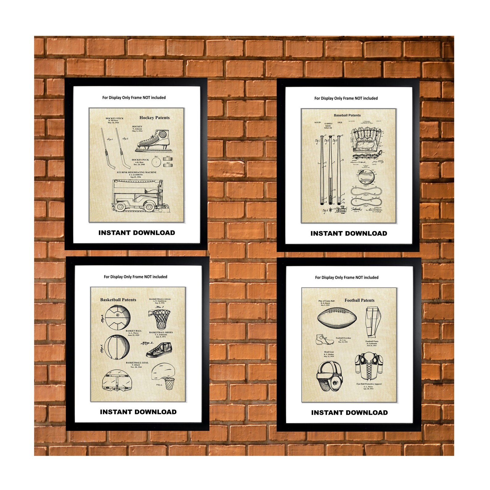 Sports Art Prints Printable Prints Set of 4 Posters Baseball Football ...