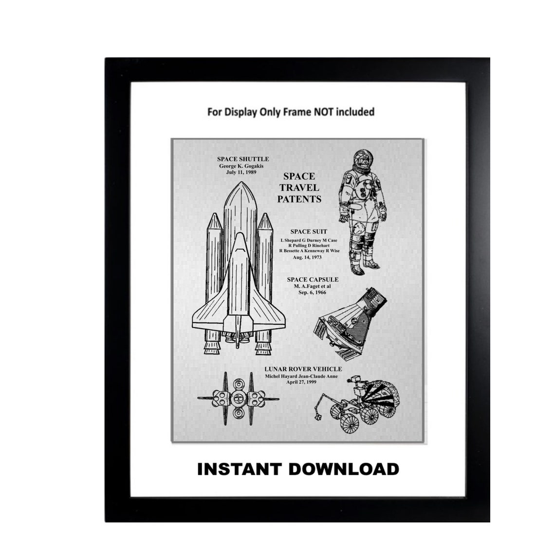 Space Patent Art NASA Printable Astronaut Suit, Space Shuttle, Lunar ...