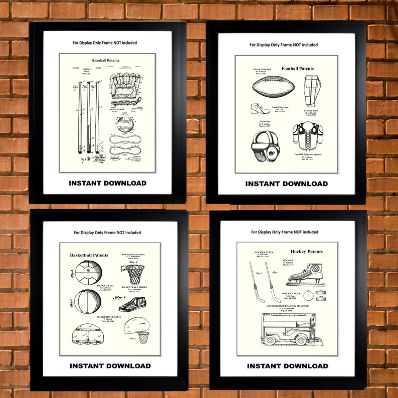 Sports Art Prints Printable Prints Set of 4 Posters Baseball Football ...