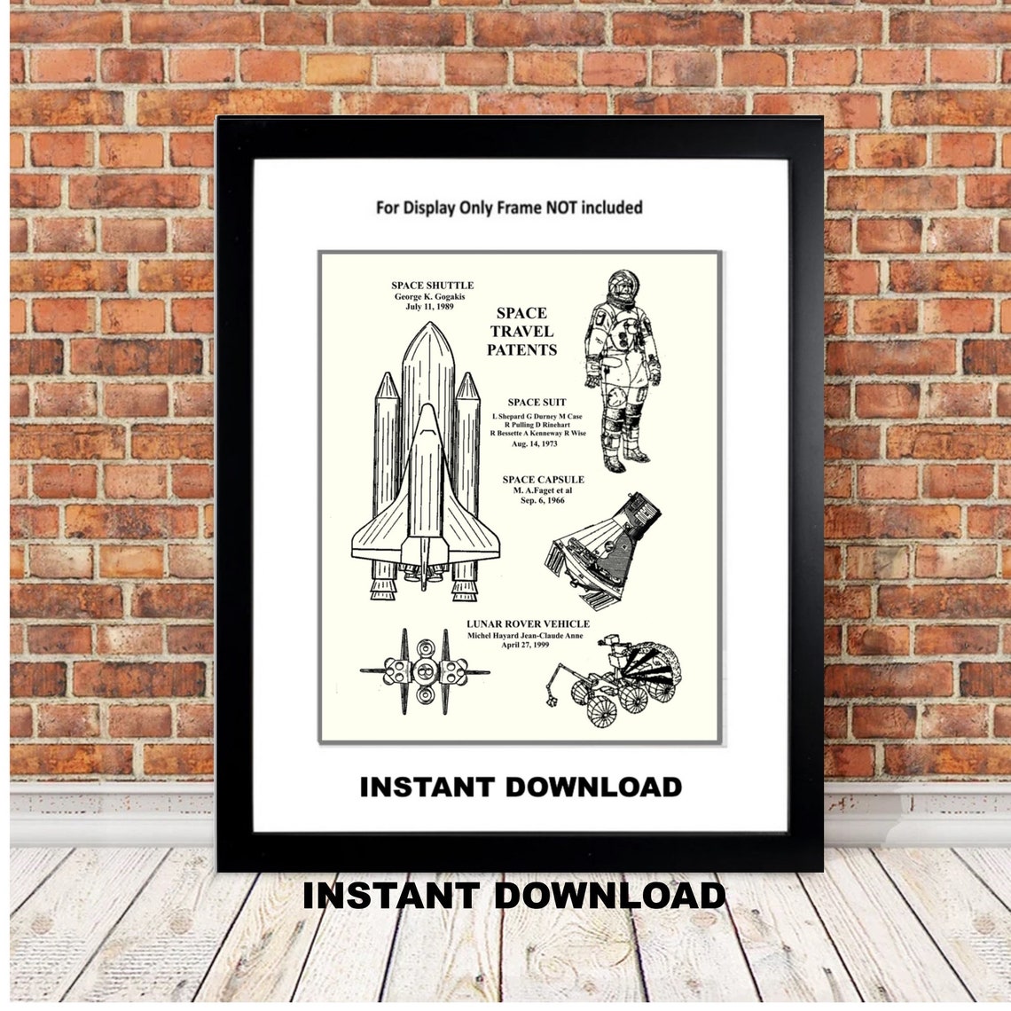 Space Patent Art NASA Printable Astronaut Suit, Space Shuttle, Lunar ...