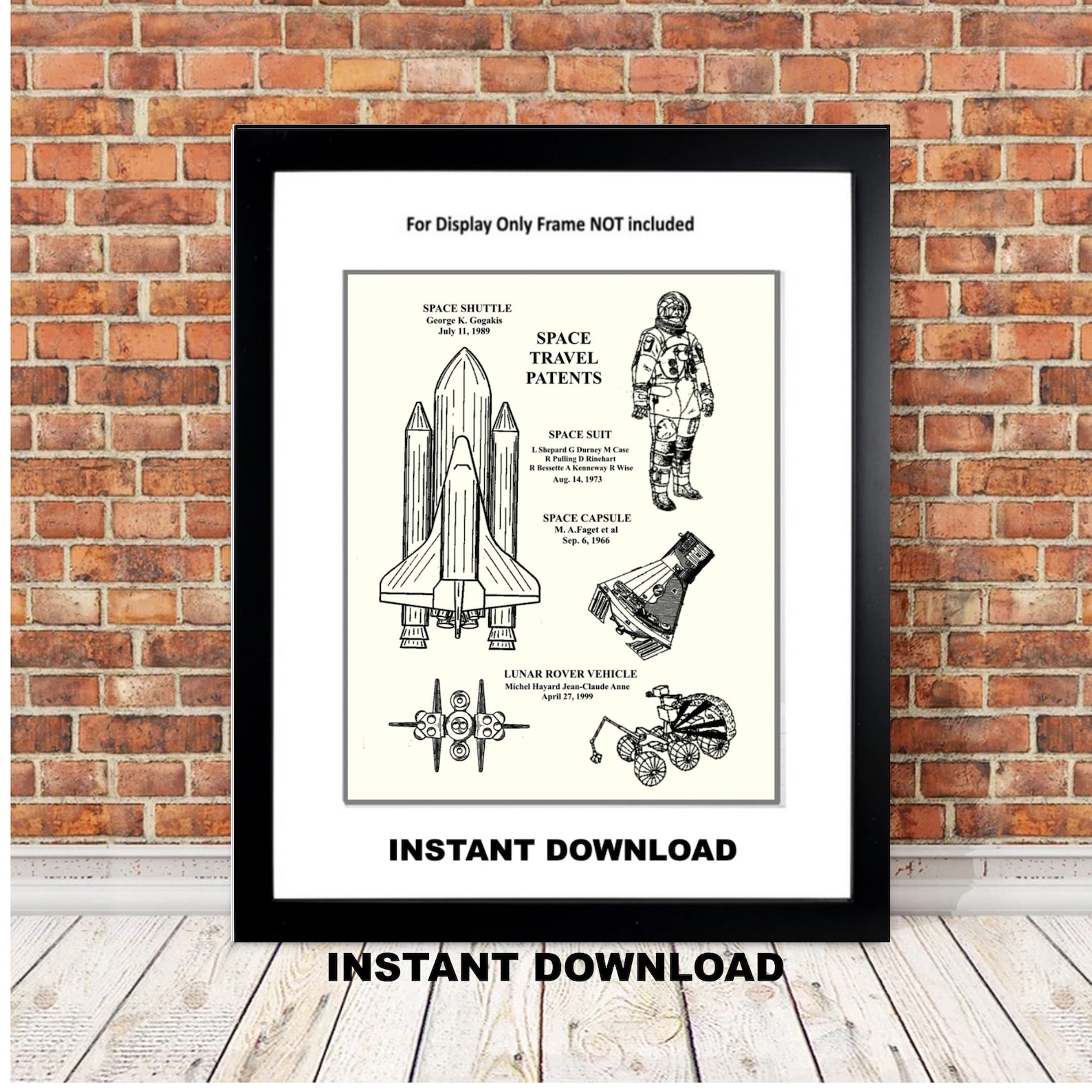 Space Patent Art NASA Printable Astronaut Suit, Space Shuttle, Lunar ...