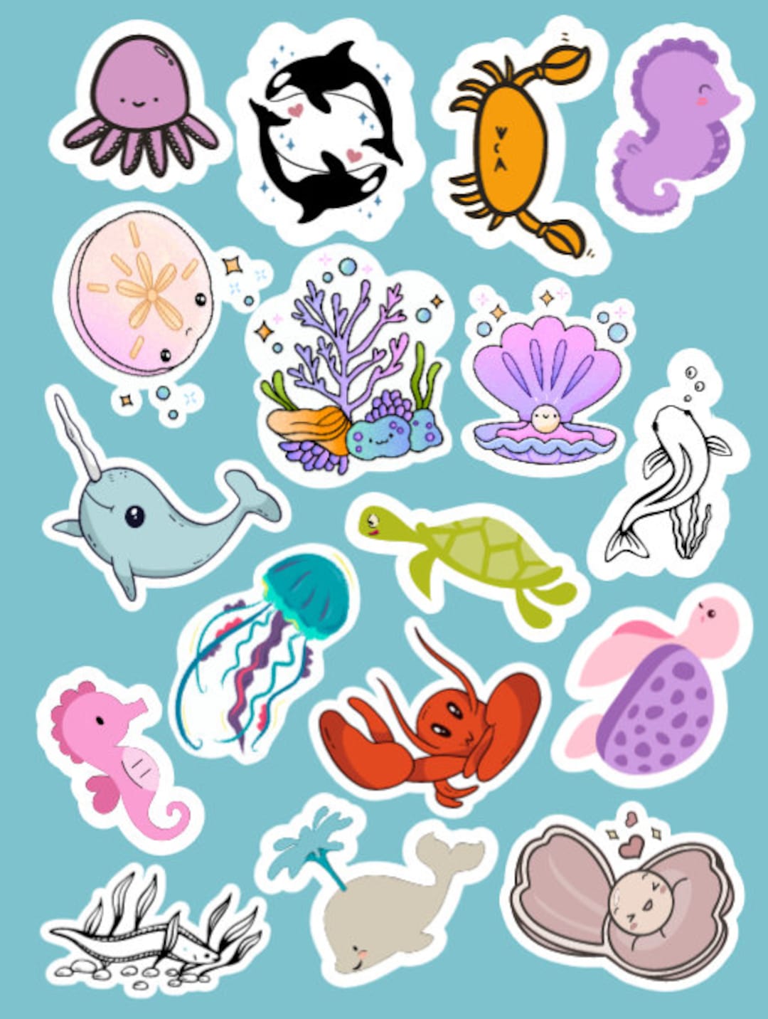 Cute Ocean Animals Stickers | Water Bottle Sticker | Waterproof Sticker ...