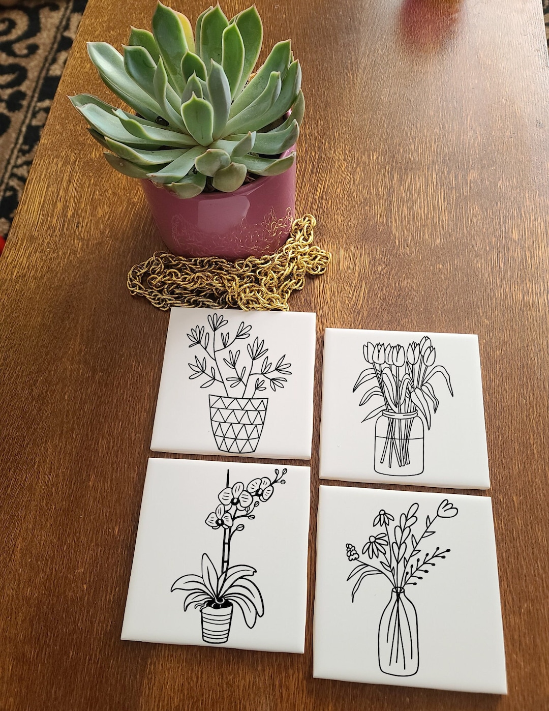 Pretty Floral Design Ceramic Decorative Tile Coasters | Plant Lover ...