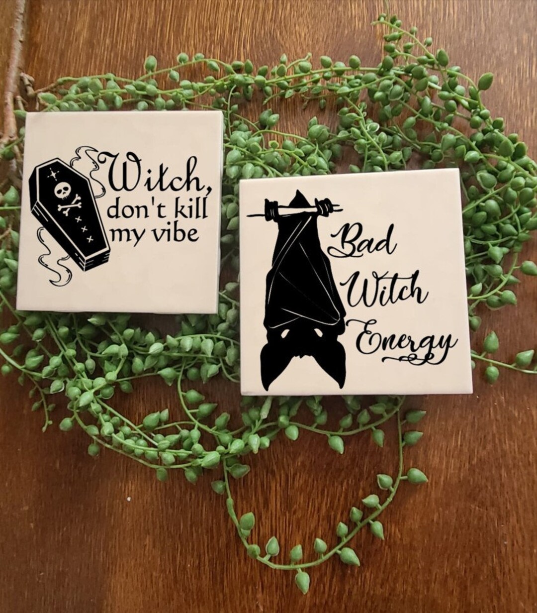 Witchy Sayings Decorative Tile Coasters | Witch Tiles | Wiccan Coasters ...
