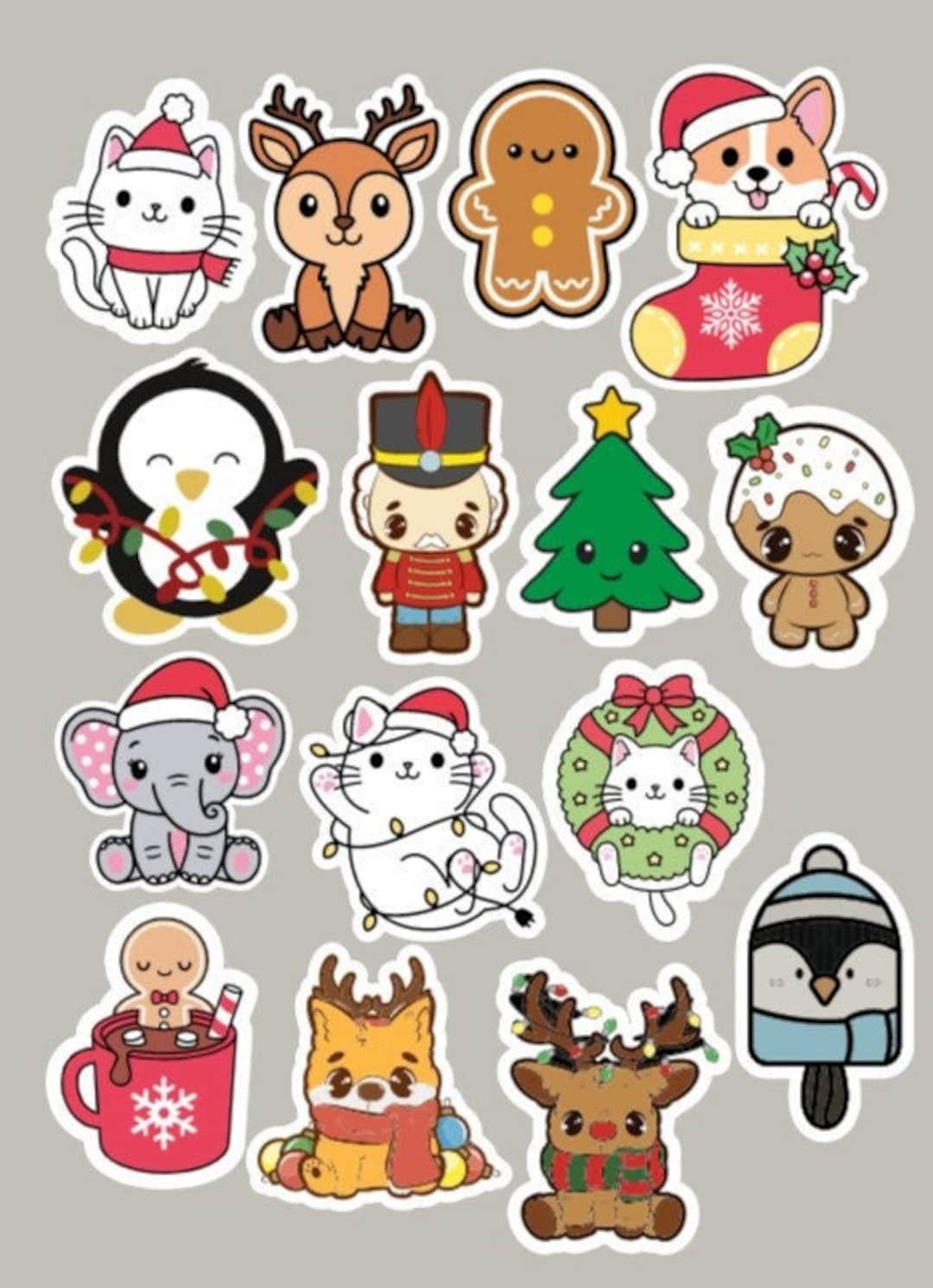 Cute Christmas Character Stickers | Waterbottle Decal | Scrapbooking ...