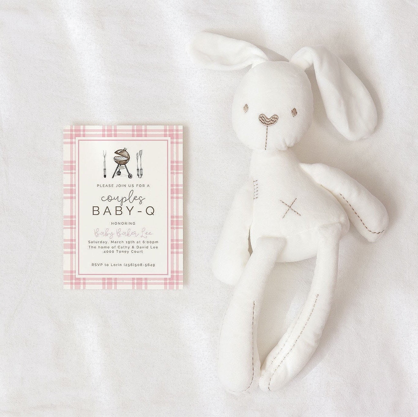 Pink and White Baby Q Invitations - Etsy