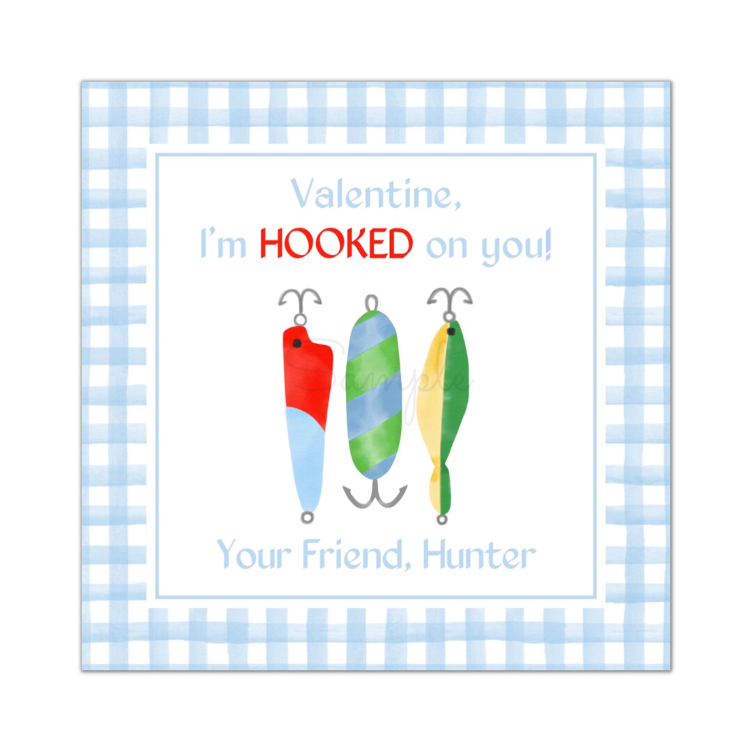 Hooked on You Kids Printable Blue Fishing Lure Valentine's Day Card ...