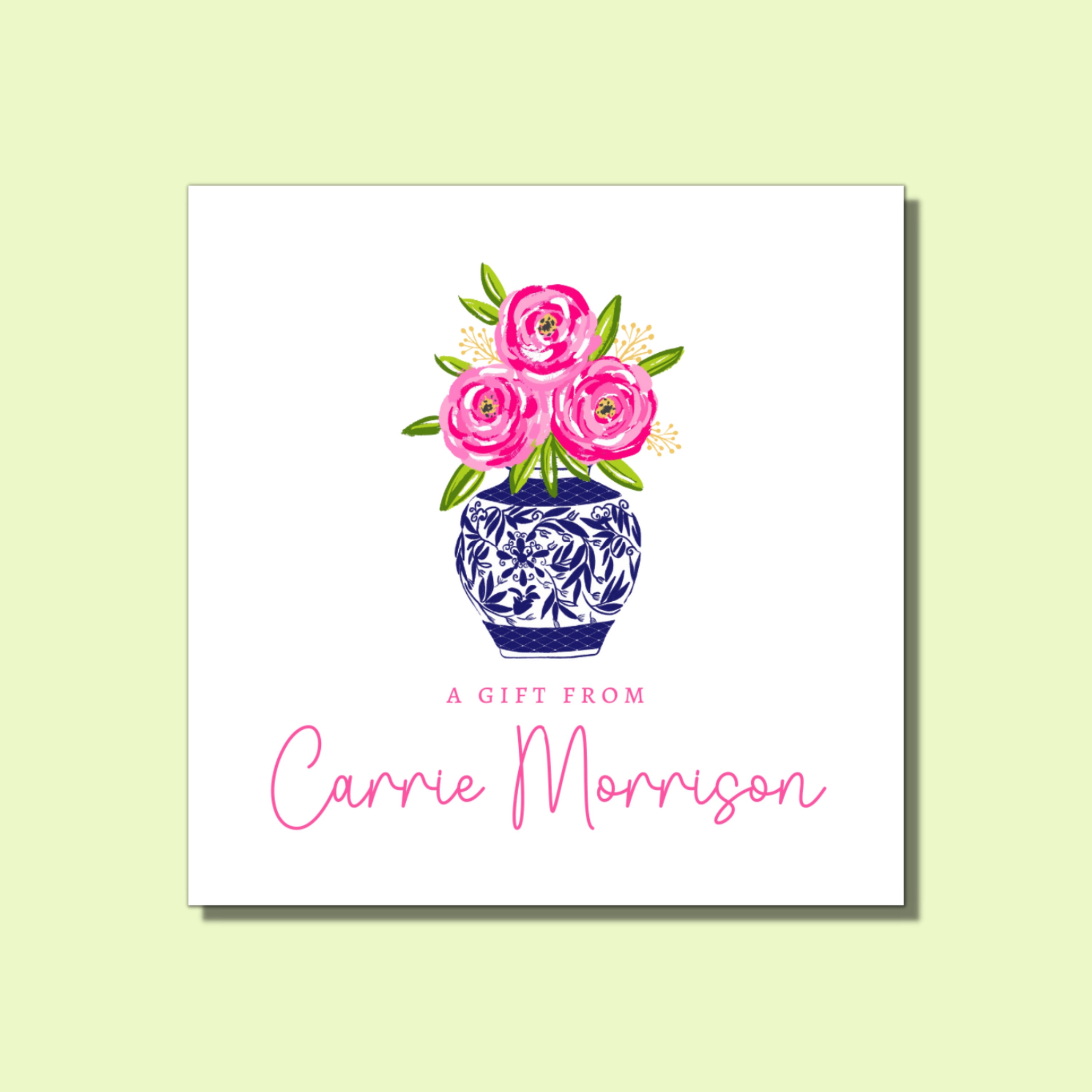 Printable Pink Floral Ginger Jar Calling Card. Chinoiserie Gift ...
