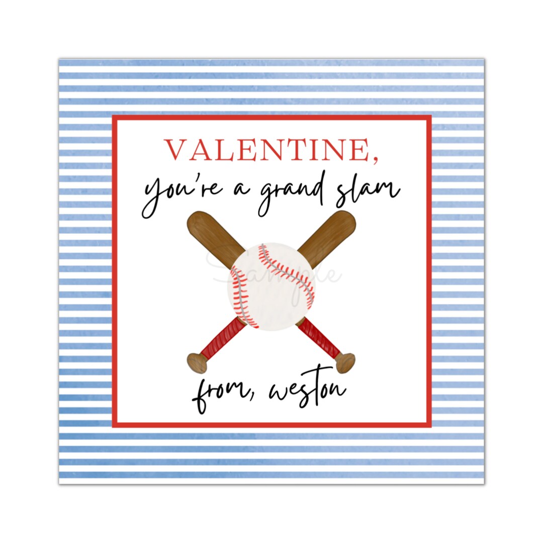 Printable Red & Blue Baseball Valentine, Grand Slam Valentine ...