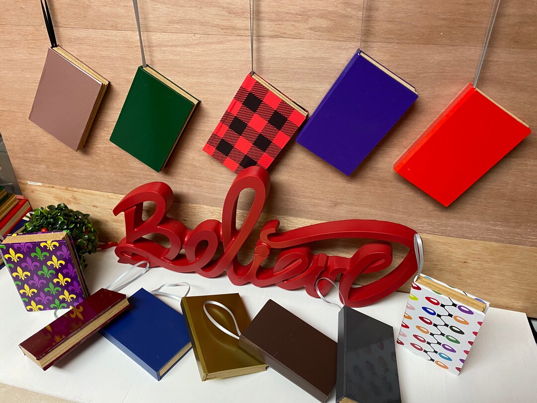 4 Mini Book Ornaments With Silver Ribbon - Etsy