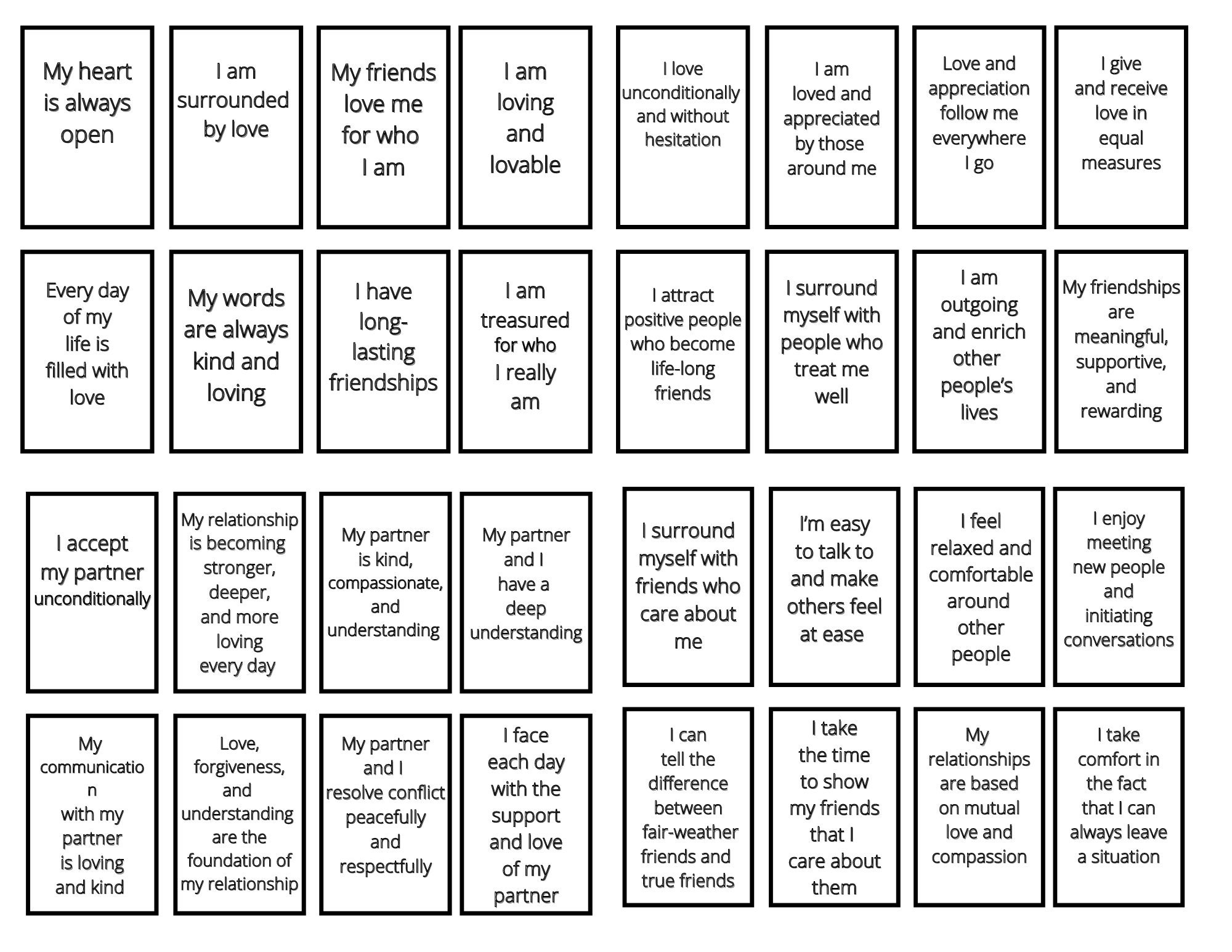 Relationships & Love Affirmation Cards, Digital Download, Set of 32, 8 ...