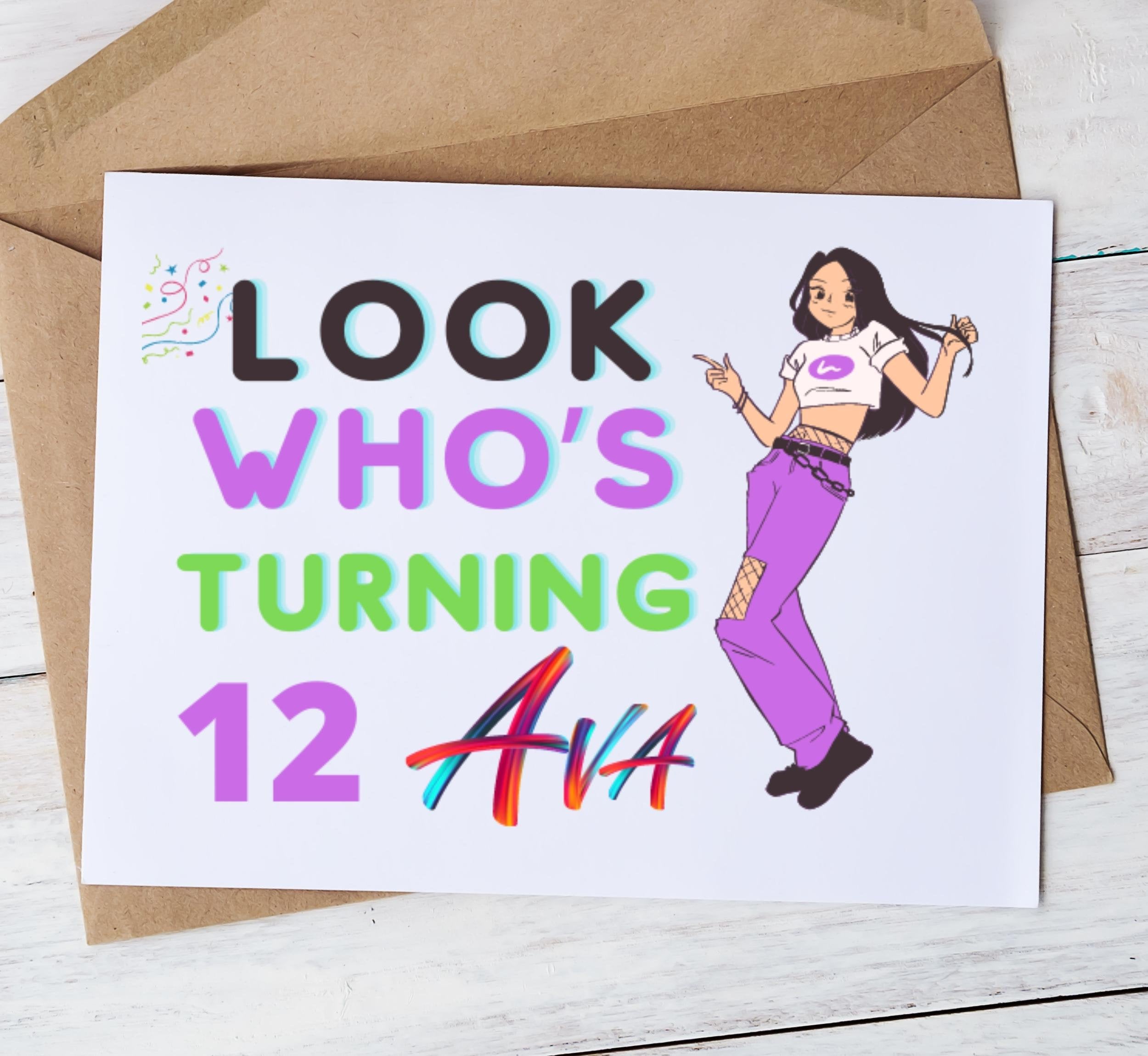 12 Year Old Girls Birthday Card/birthday Girls /personalized Card/tween ...