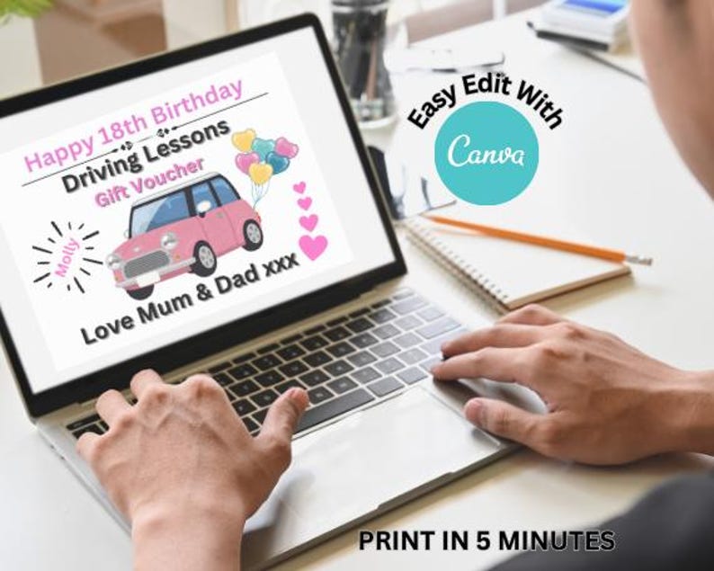 Editable Driving Lessons Gift Voucher: Printable Birthday Gift (digital ...