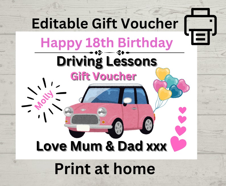 Editable Driving Lessons ,digital Print Gift ,gift Voucher for Driving ...