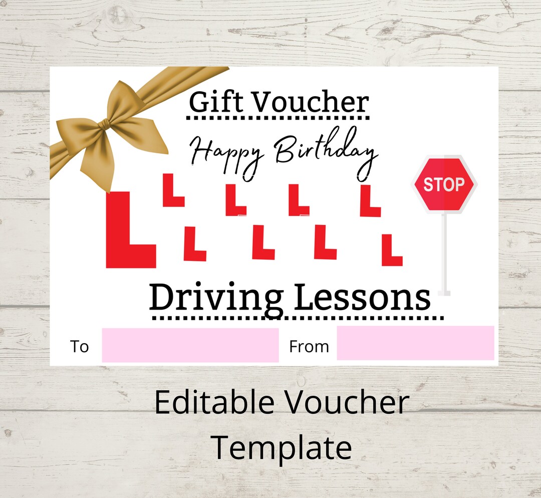 Driving Lessons Gift Voucher: Editable Birthday Coupon (digital Print ...