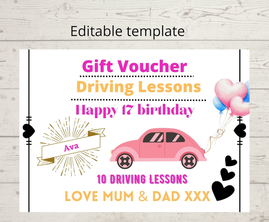 Editable Driving Lessons ,digital Print Gift ,gift Voucher for Driving ...