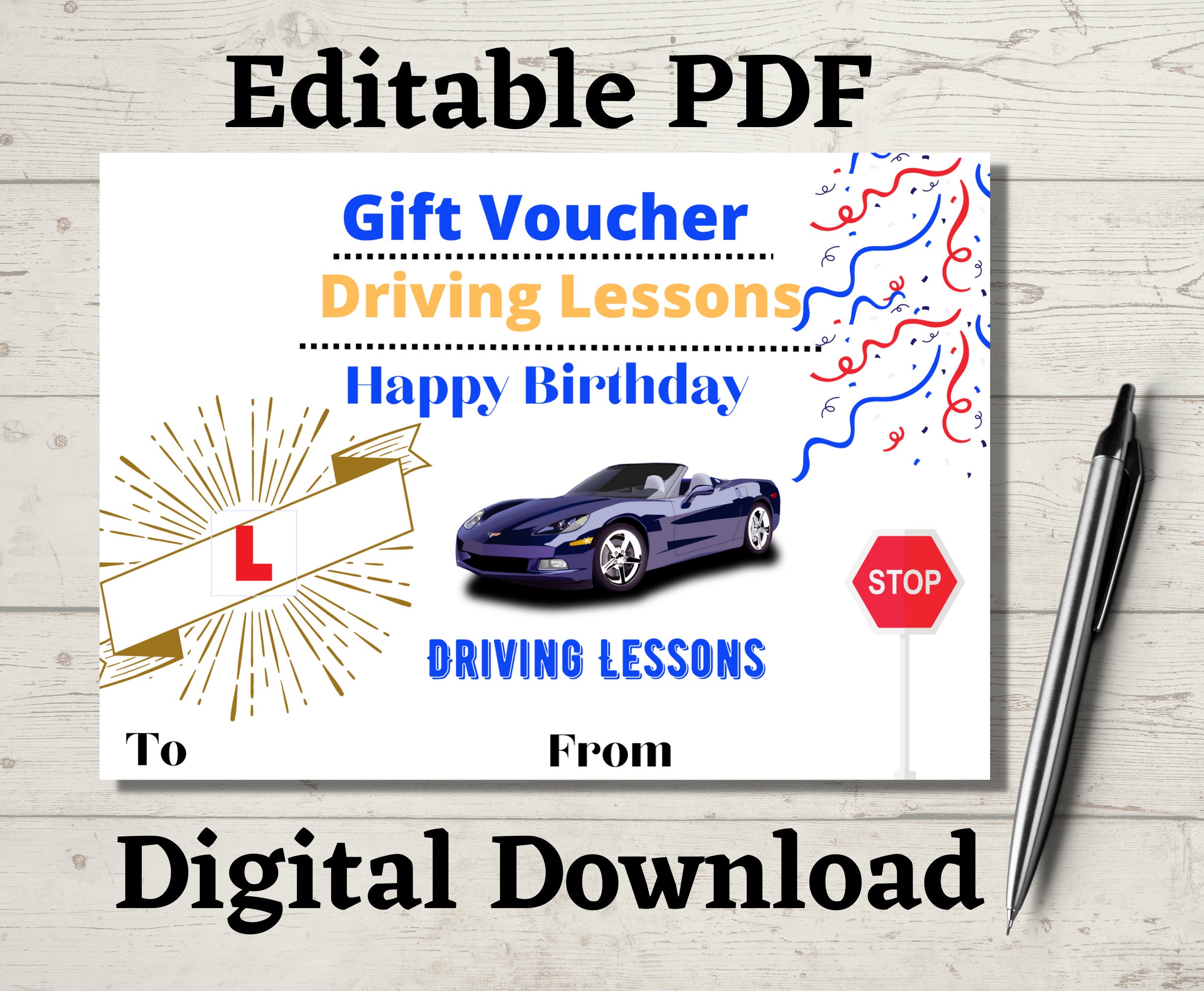 Editable Birthday Driving Lessons Voucher, Personalized Gift (digital ...