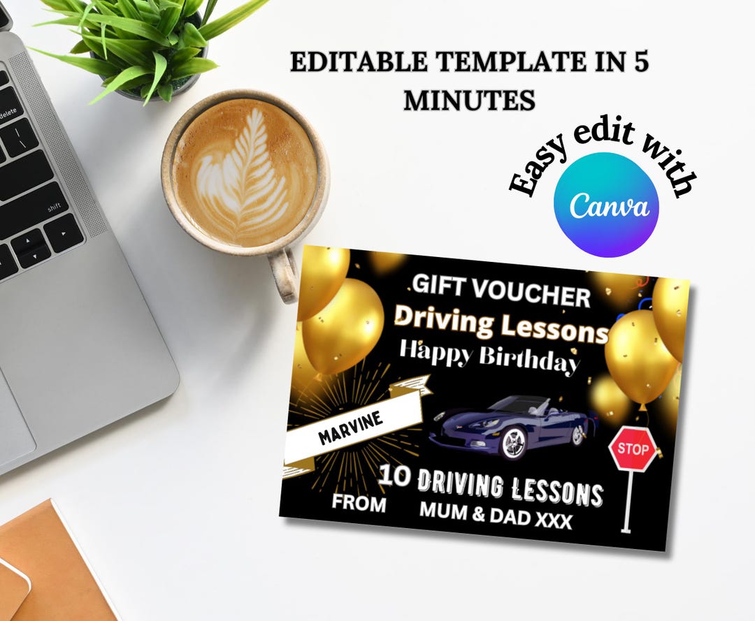 Editable Birthday Driving Lessons Voucher, Gift Voucher Digital ...