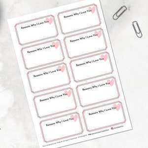 Printable Love Notes Template - Reasons Why I Love You - Digital ...