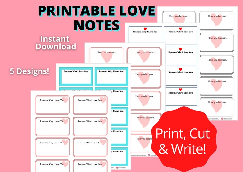 Printable Love Notes Template - Reasons Why I Love You - Digital ...