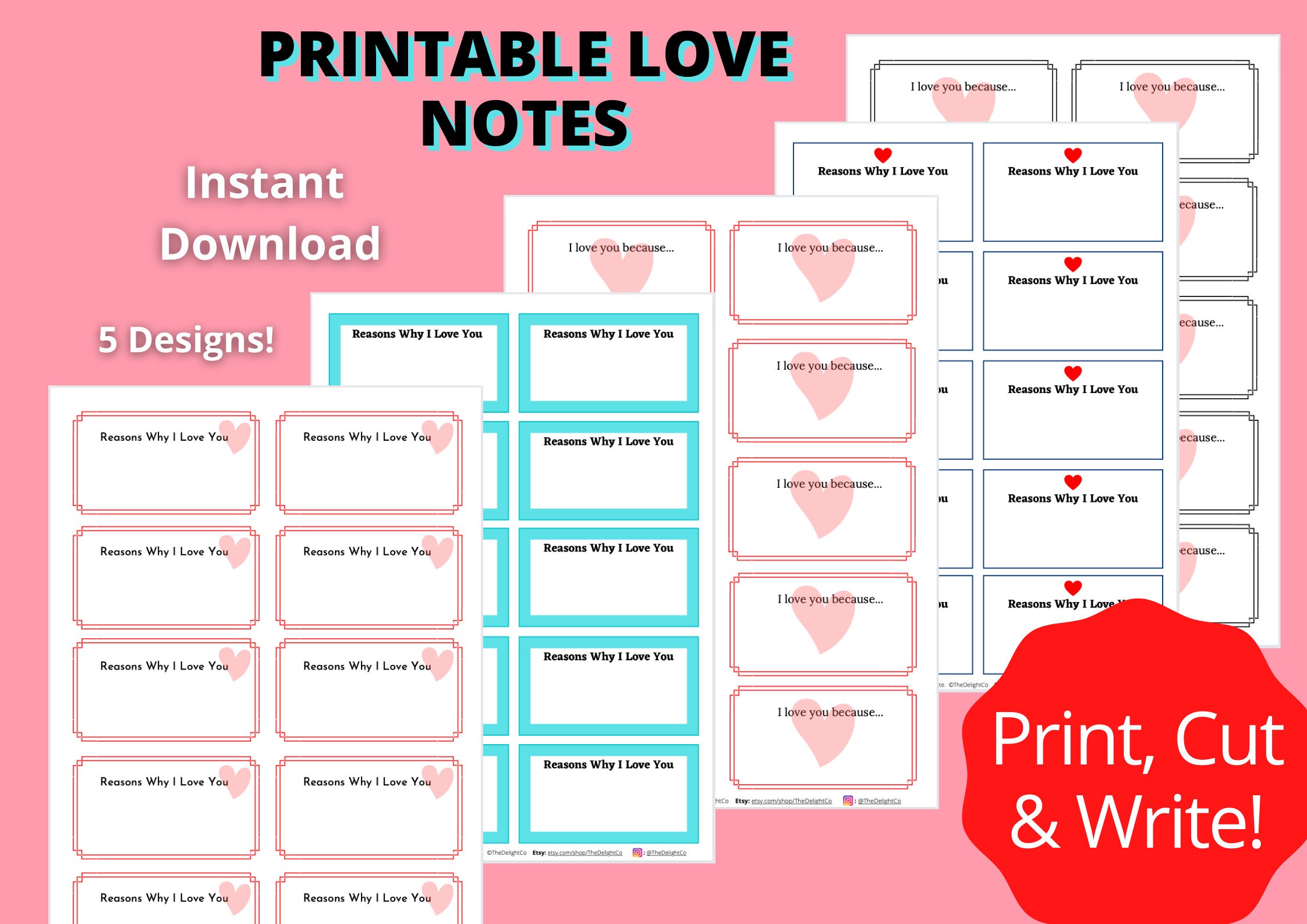 Printable Love Notes Template Reasons Why I Love You Digital Download ...