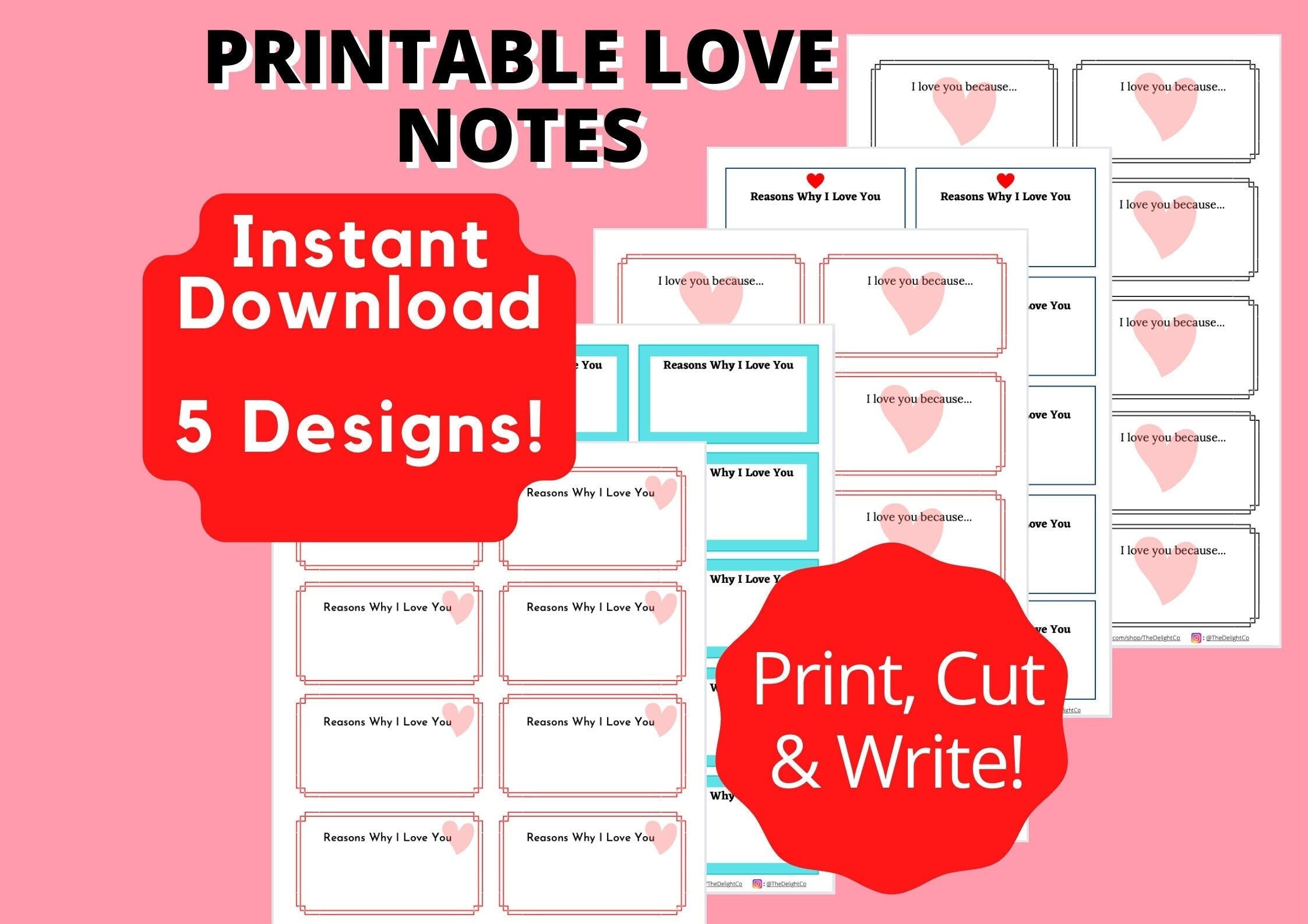Printable Love Notes Template - Reasons Why I Love You - Digital ...