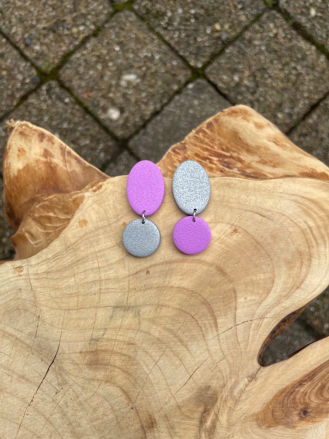 Polymer Clay Earrings, Lavender and Gray Polymer Clay, Mismatched, Gift ...