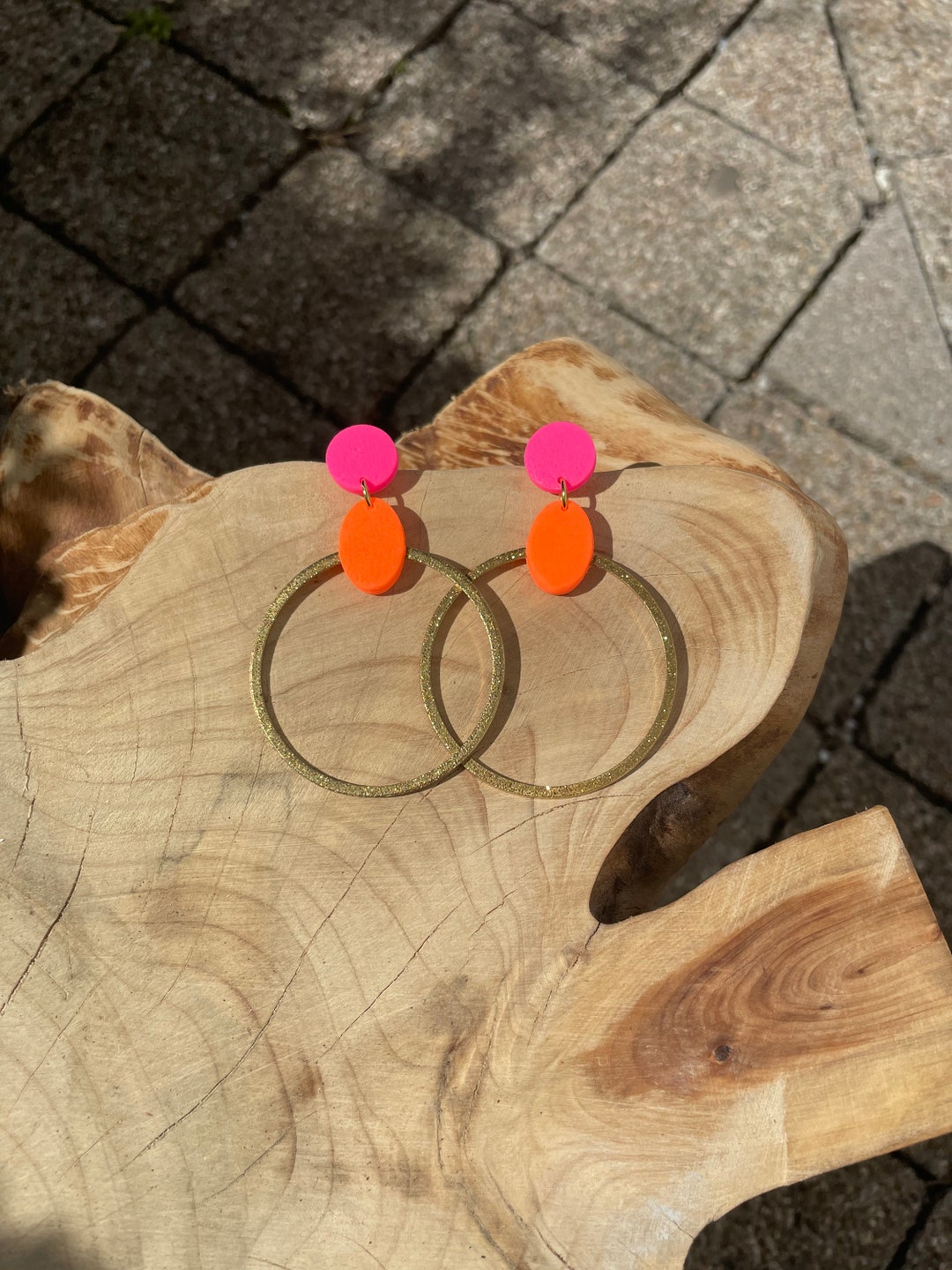 Bright Earrings Hot Pink and Neon Orange Statement Earrings Polymer ...