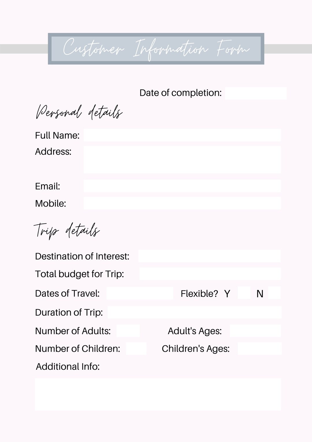 Travel Agent Customer Information Form | Travel Business Tool | 3 Page ...
