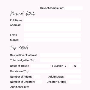 Travel Agent Customer Information Form | Travel Business Tool | 3 Page ...