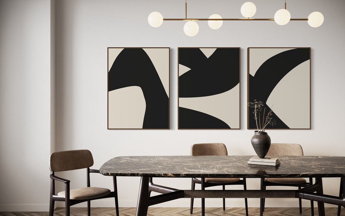Contemporary Triptych Line Art Print Set for Modern Bedroom Decor ...