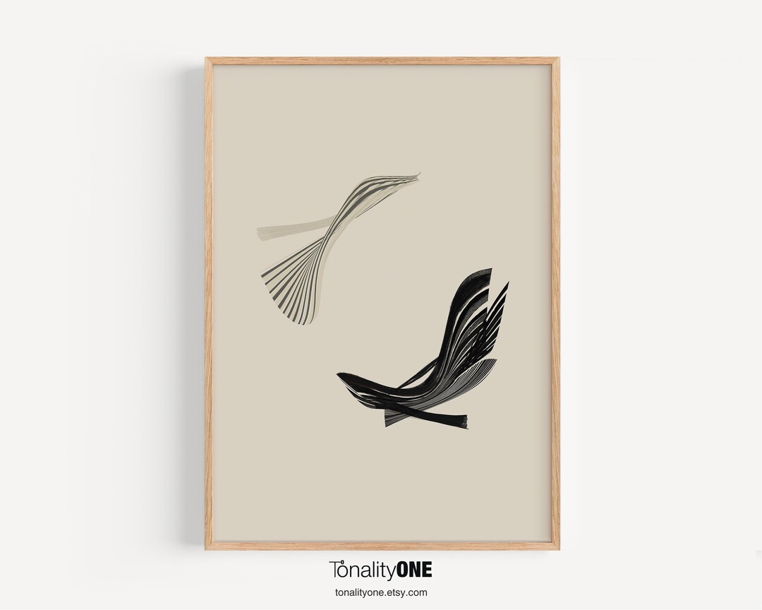 Koi Fish Abstract Wall Art Neutral Black and Cream Digital Artwork ...