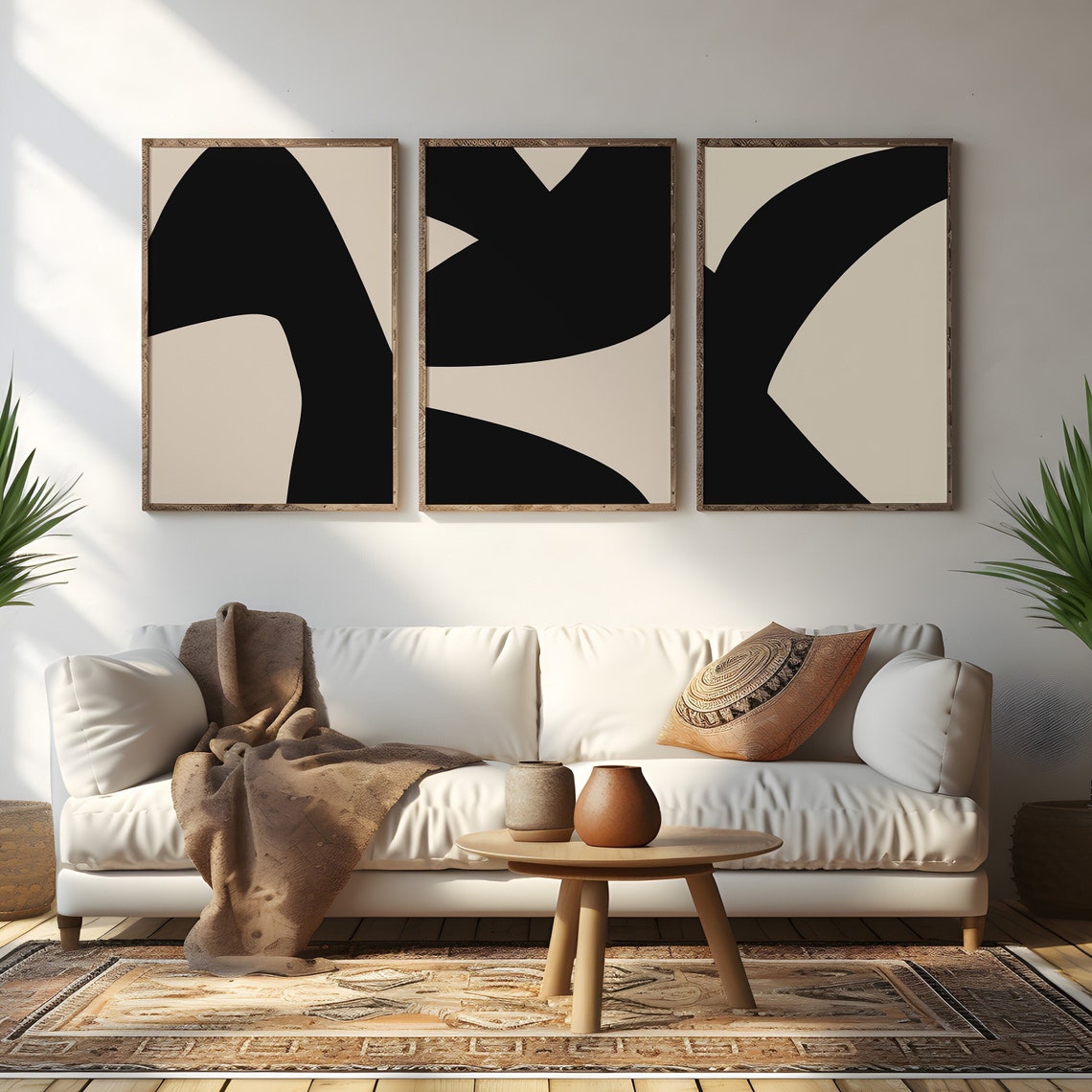 Contemporary Triptych Line Art Print Set for Modern Bedroom Decor ...