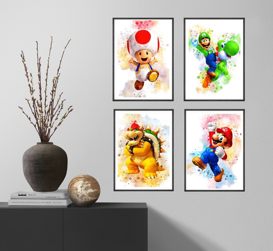Set of 4 Mario Luigi Bowser Toad and Yoshi Wall Art Poster - Etsy