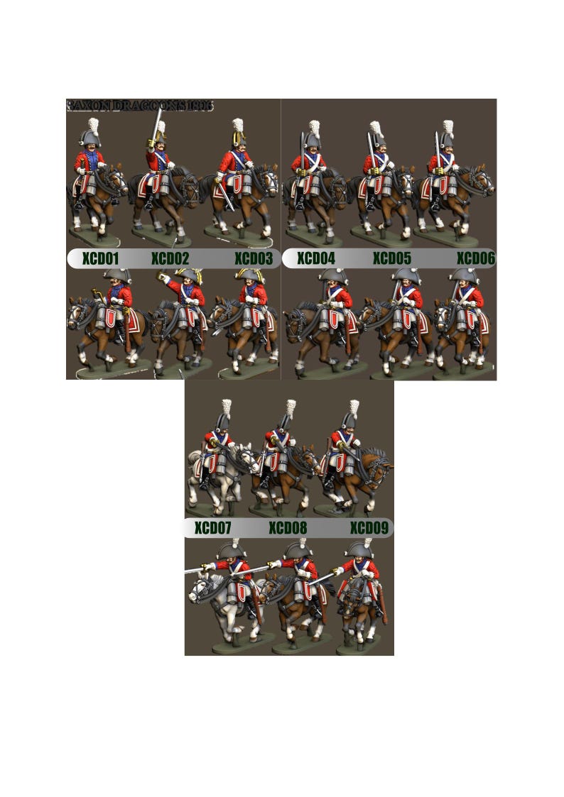 Saxon Cavalry Unpainted 3D Printed Model Figures - Napoleonic Era ...