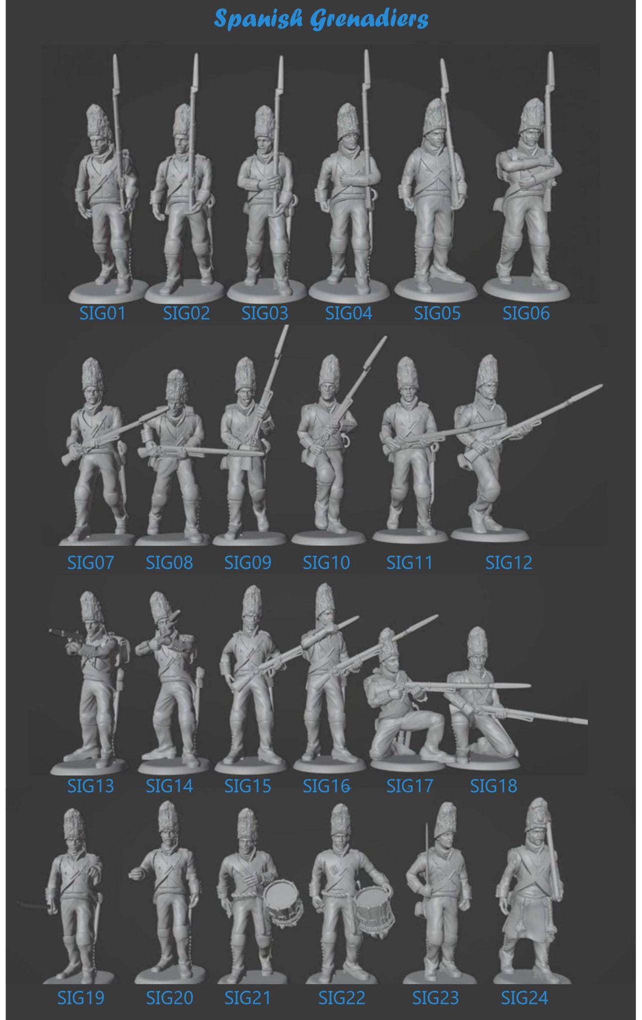 Spanish Infantry Grenadiers 3D Printed Model Figures - Napoleonic Era ...