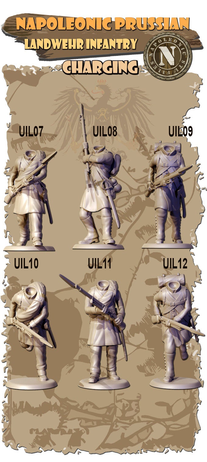 Prussian Landwehr Infantry Unpainted 3D Printed Model Figures ...