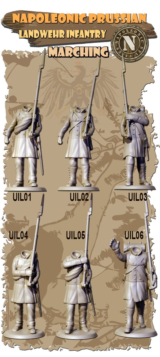 Prussian Landwehr Infantry Unpainted 3D Printed Model Figures ...