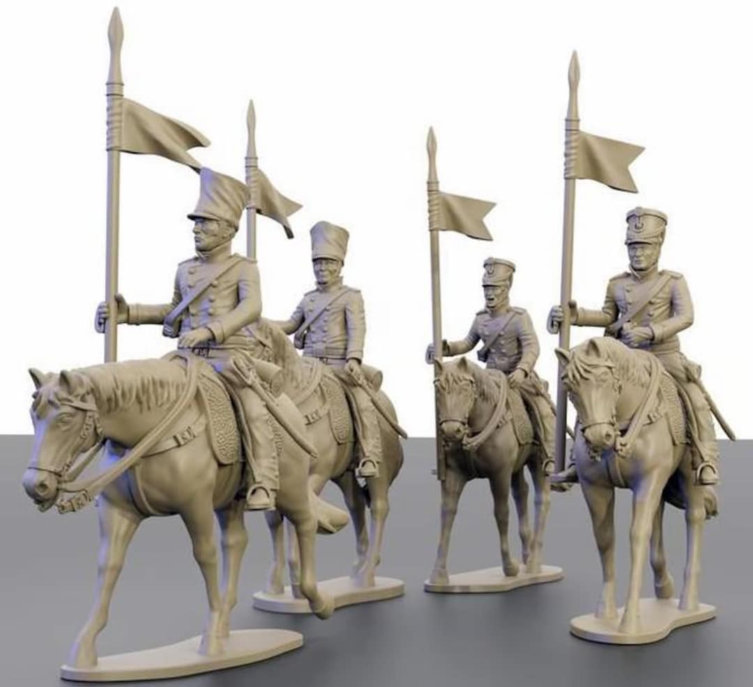 Prussian Uhlans Cavalry Unpainted 3D Printed Model Figures - Napoleonic ...