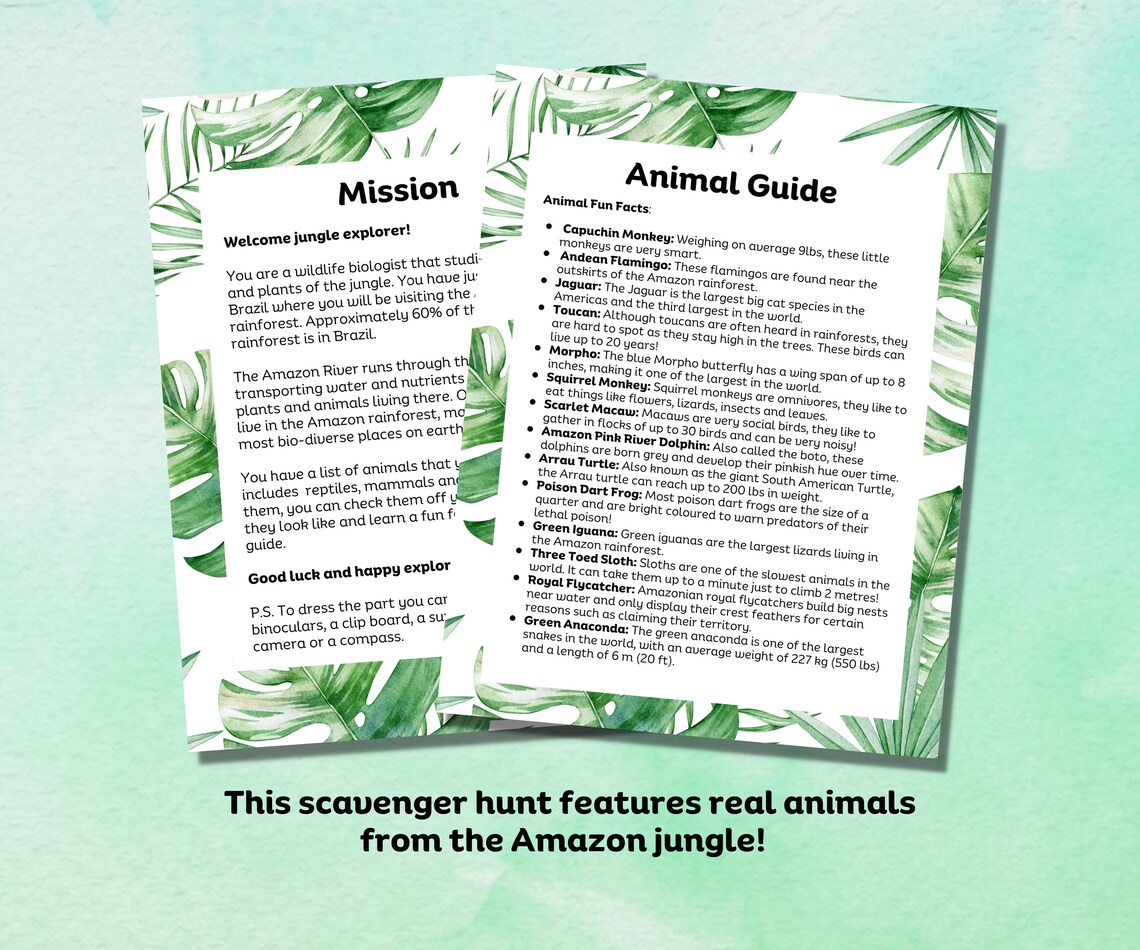 Jungle Scavenger Hunt Adventure for Kids, Printable Game, Digital ...